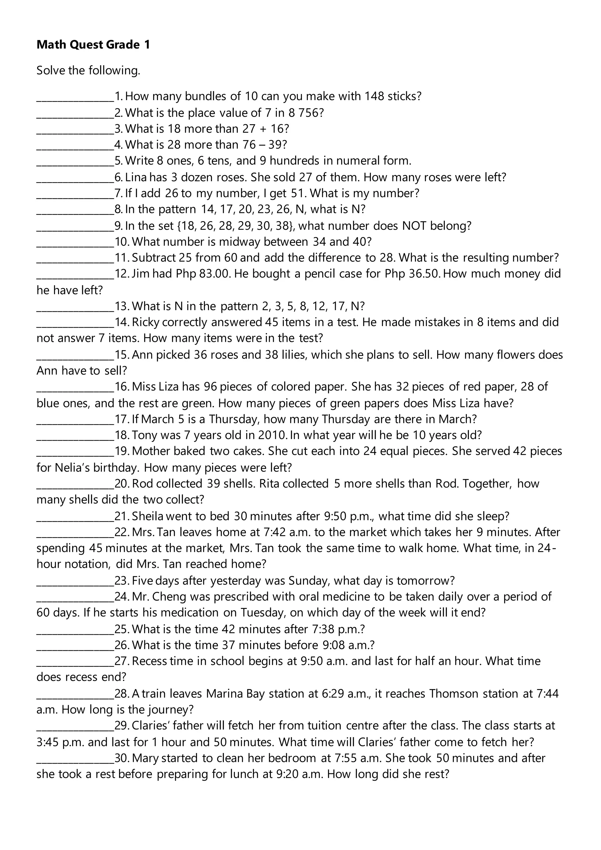Grade 1 PDF Grade 1 PDF