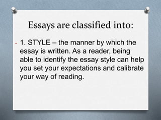 Grade 10 classifying essays | PPTX