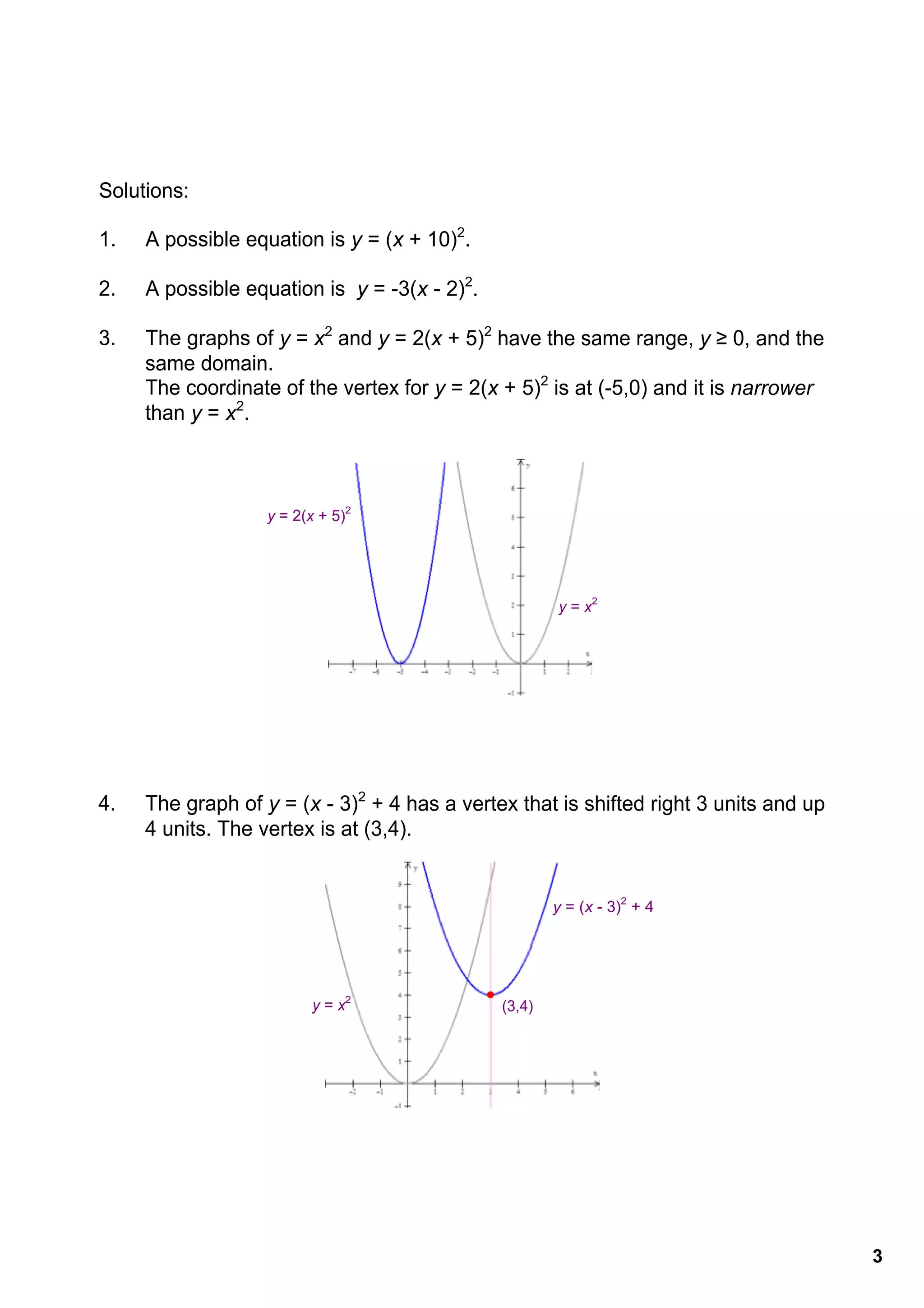 Horizontal Shifts of Quadratic Functions | PDF | Physics | Science