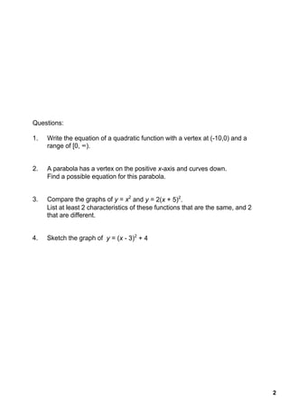 Horizontal Shifts of Quadratic Functions | PDF | Physics | Science