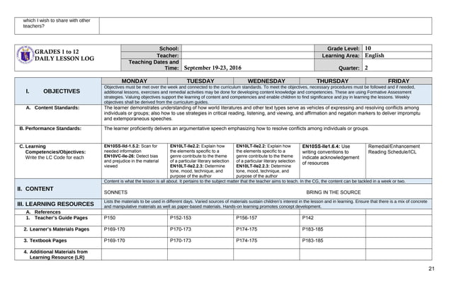 Grade 10 ENGLISH DLL Q2-Q4