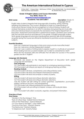 Grade 10 english syllabus 2010.2011