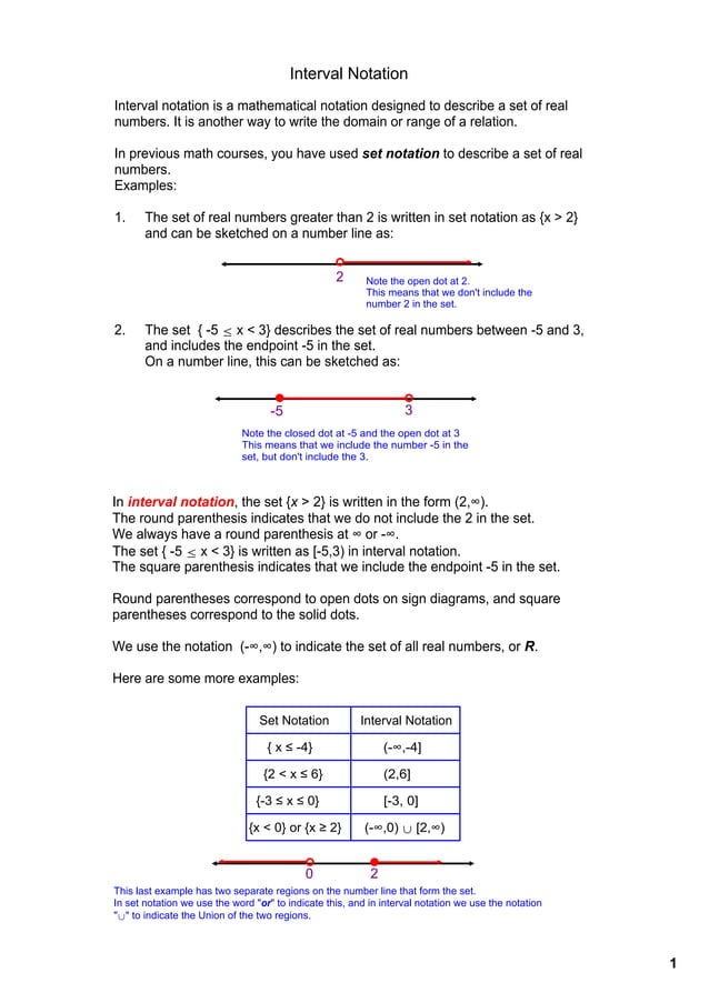 Interval Notation Pdf