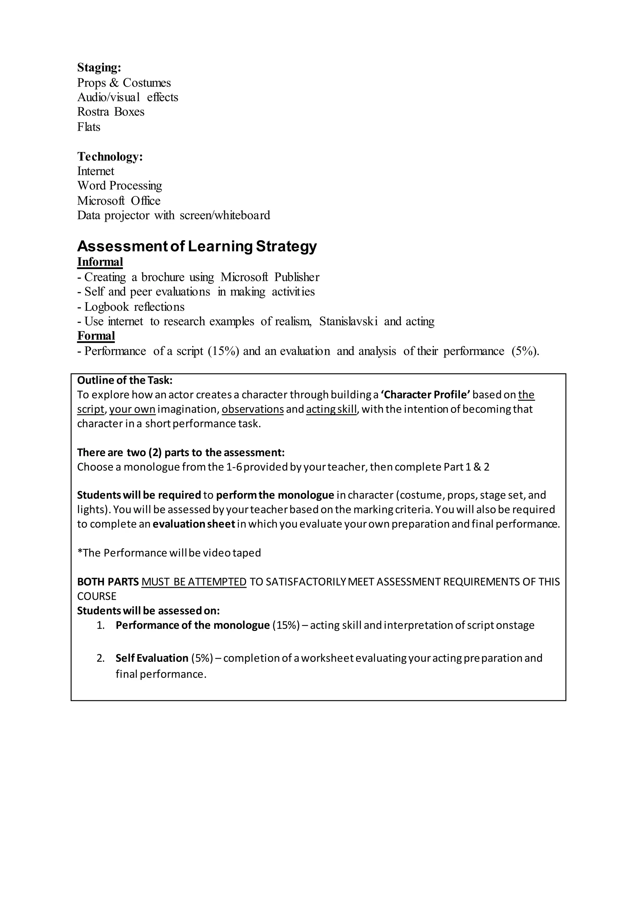 Grade 10lesson plan creating a character stanislavski | DOC