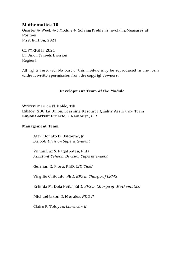 GRADE 10 MATH MODULE THE QUADRATIC EQUATION.pdf | Educational ...