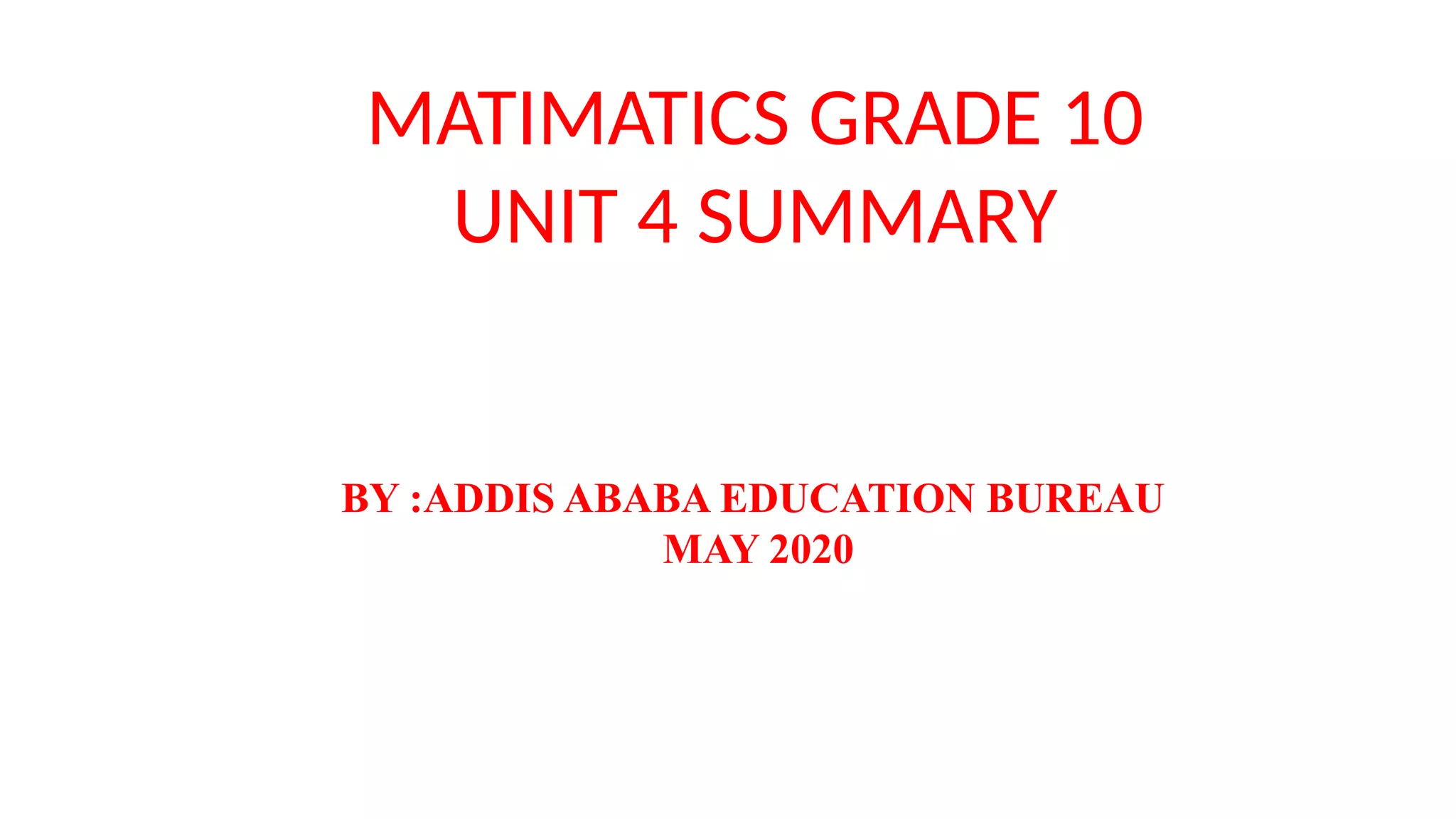 Grade 10 Unit 4 Mathematics pre 2.pdf | Physics | Science