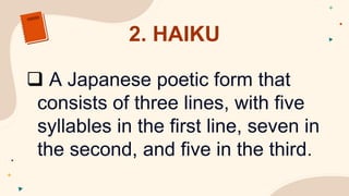 Grade 11-ELEMENTS OF SPECIFIC FORMS.pptx | Poetry | Books and Literature