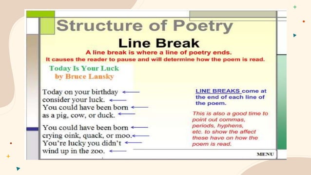 Grade 11-ELEMENTS OF SPECIFIC FORMS.pptx | Poetry | Books and Literature