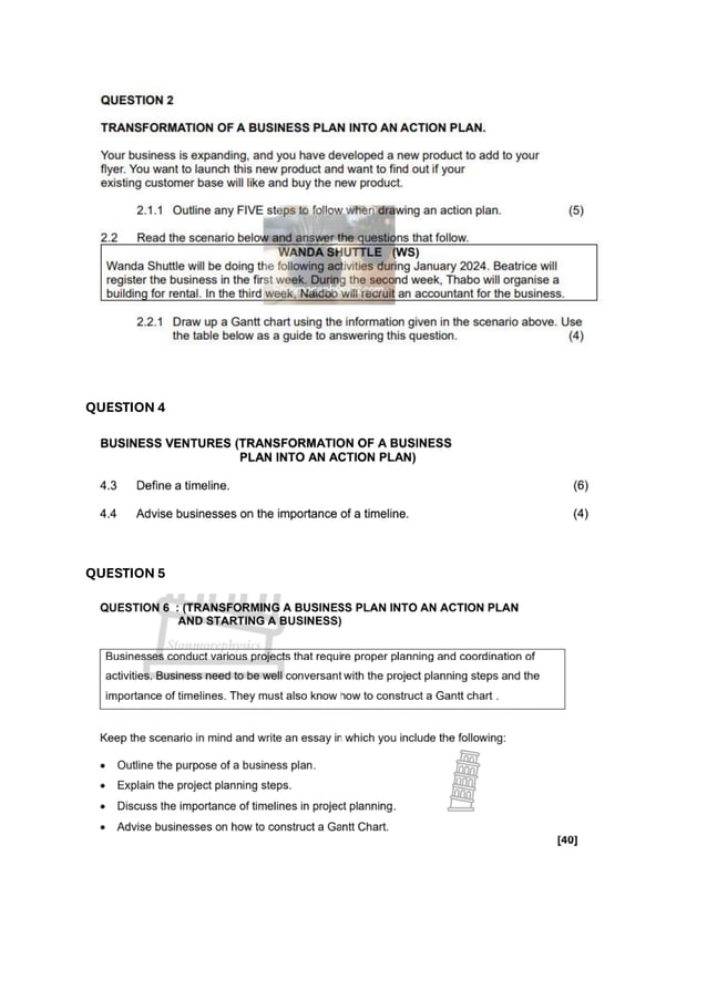 GRADE 11 TRANSFORMATION OF A BUSINESS PLAN INTO AN ACTION PLAN ...