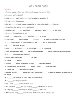 Grade 12 unit 2 - practice paper 4 | PDF