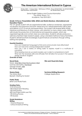 Grade 12 english syllabus 2010.2011