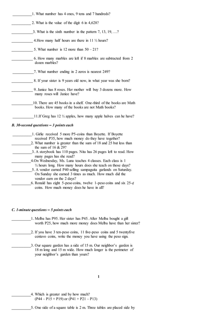 Grade 1 mtap reviewer | DOCX | Stamps and Coins | Collecting