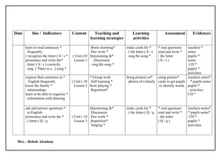 Grade 1 plan | DOC | Homework and Study | Education