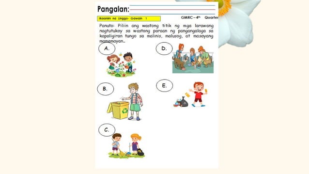 grade 1 ppt gmrc.pptx pagtapon ng tamang basura | PPTX