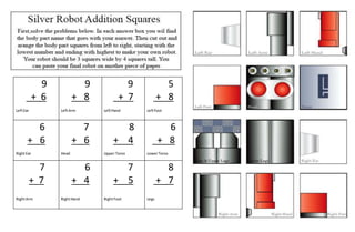 Addtion With Regrouping Activity Grade 1 (Robot Addition Squares) | PPT