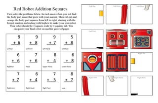 Addtion With Regrouping Activity Grade 1 (Robot Addition Squares) | PPT