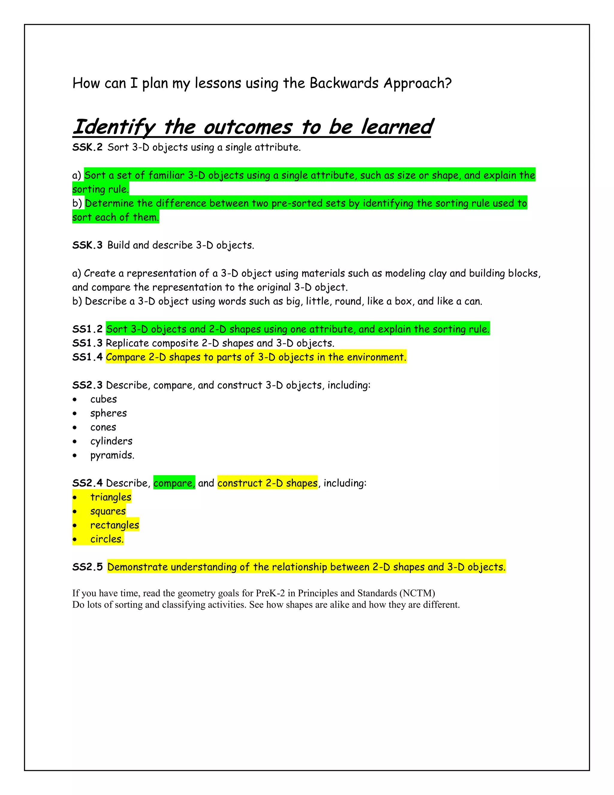 Grade 1 shape and space 2D | DOCX
