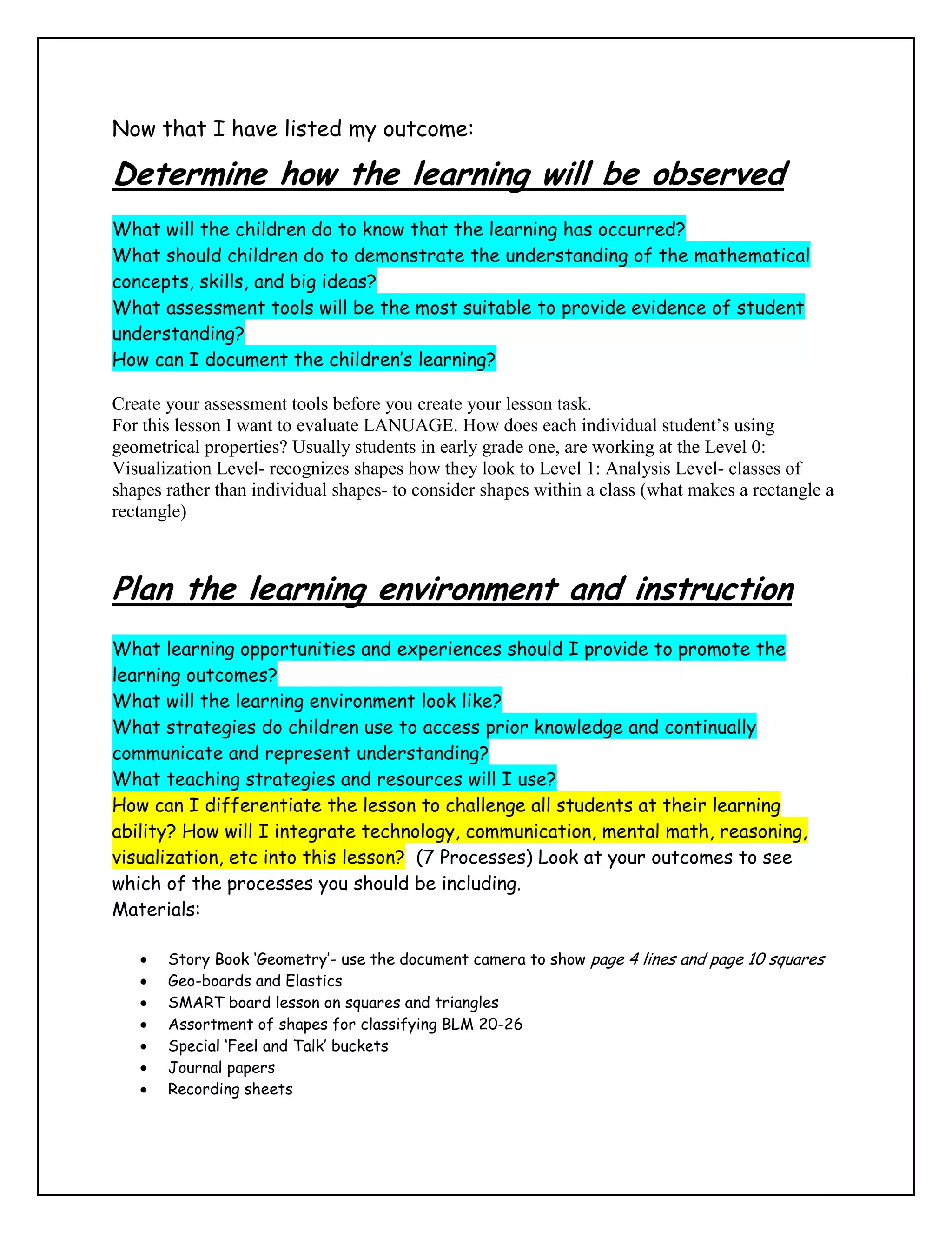 Grade 1 shape and space | DOCX