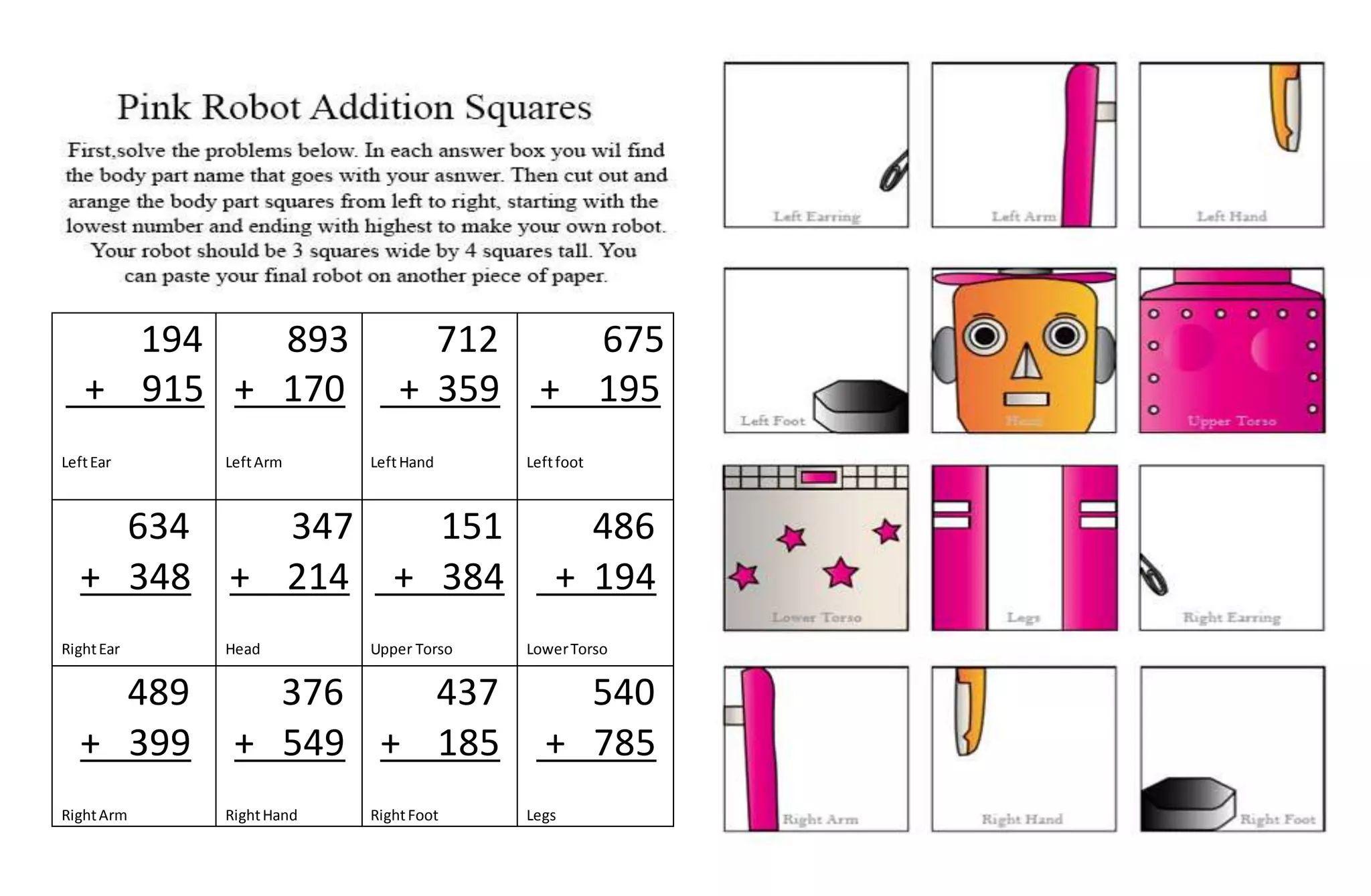 Addtion With Regrouping Activity Grade 2 (Robot Addition Squares) | PPT