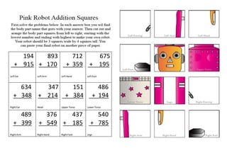 Addtion With Regrouping Activity Grade 2 (Robot Addition Squares) | DOCX