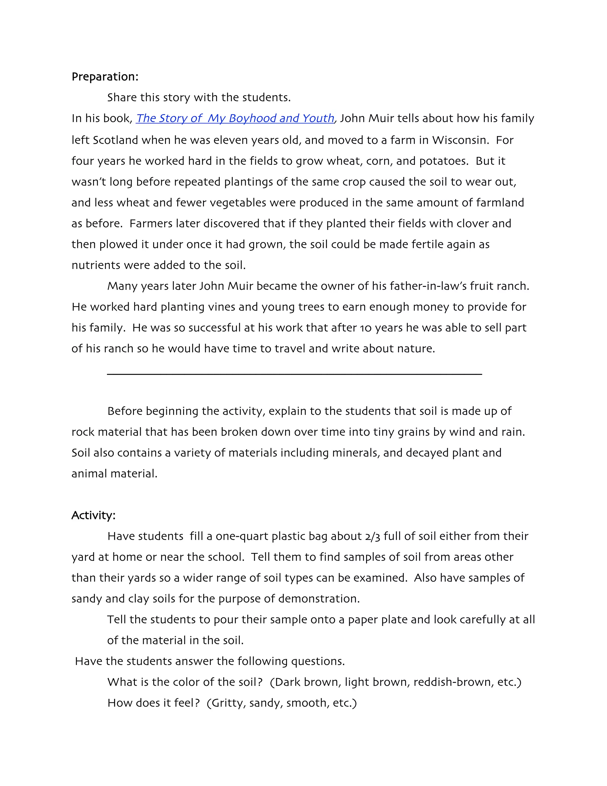 Soil Grade Two Science Lesson Plan John Muir Study Guide u | PDF