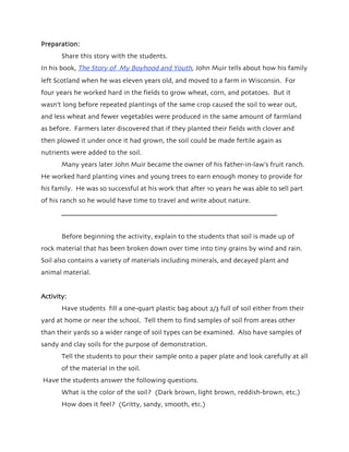 Soil Grade Two Science Lesson Plan John Muir Study Guide u | PDF