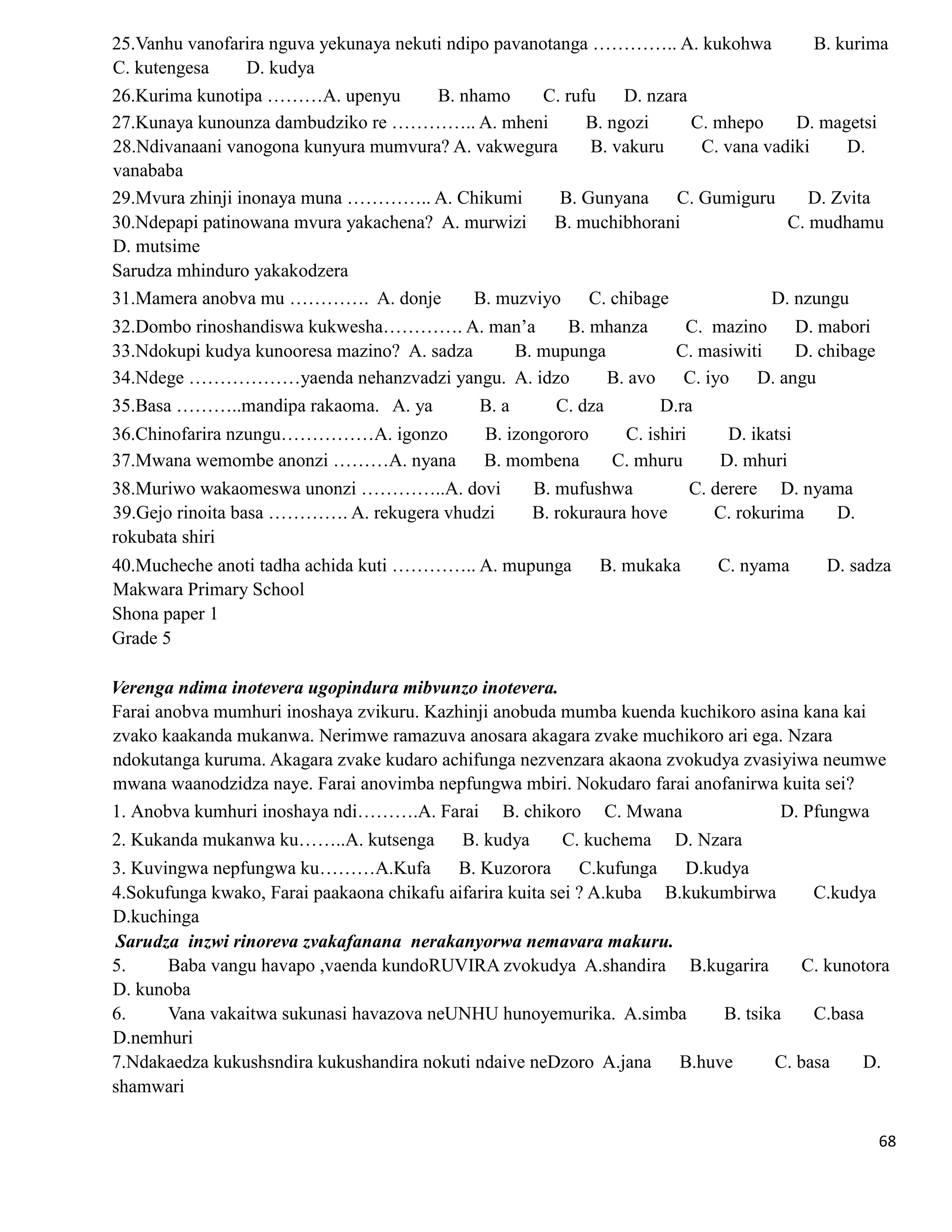 Past exam papers for grade three, four & five | DOC