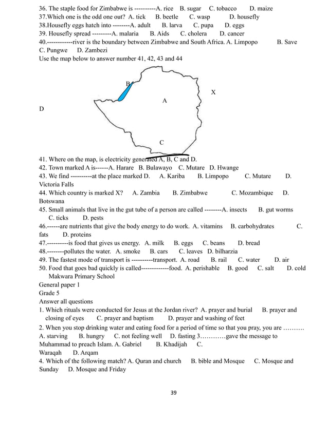 Past exam papers for grade three, four & five | DOC