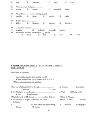 Past exam papers for grade three, four & five | DOC