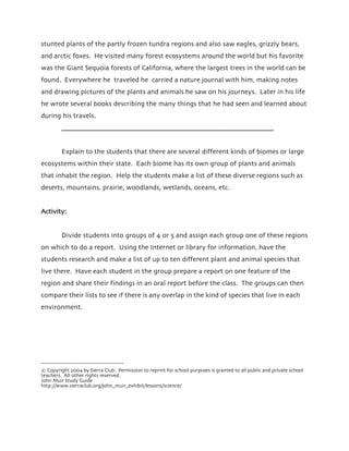 Diverse Environments Grade Three Science Lesson Plan John Muir Study ...
