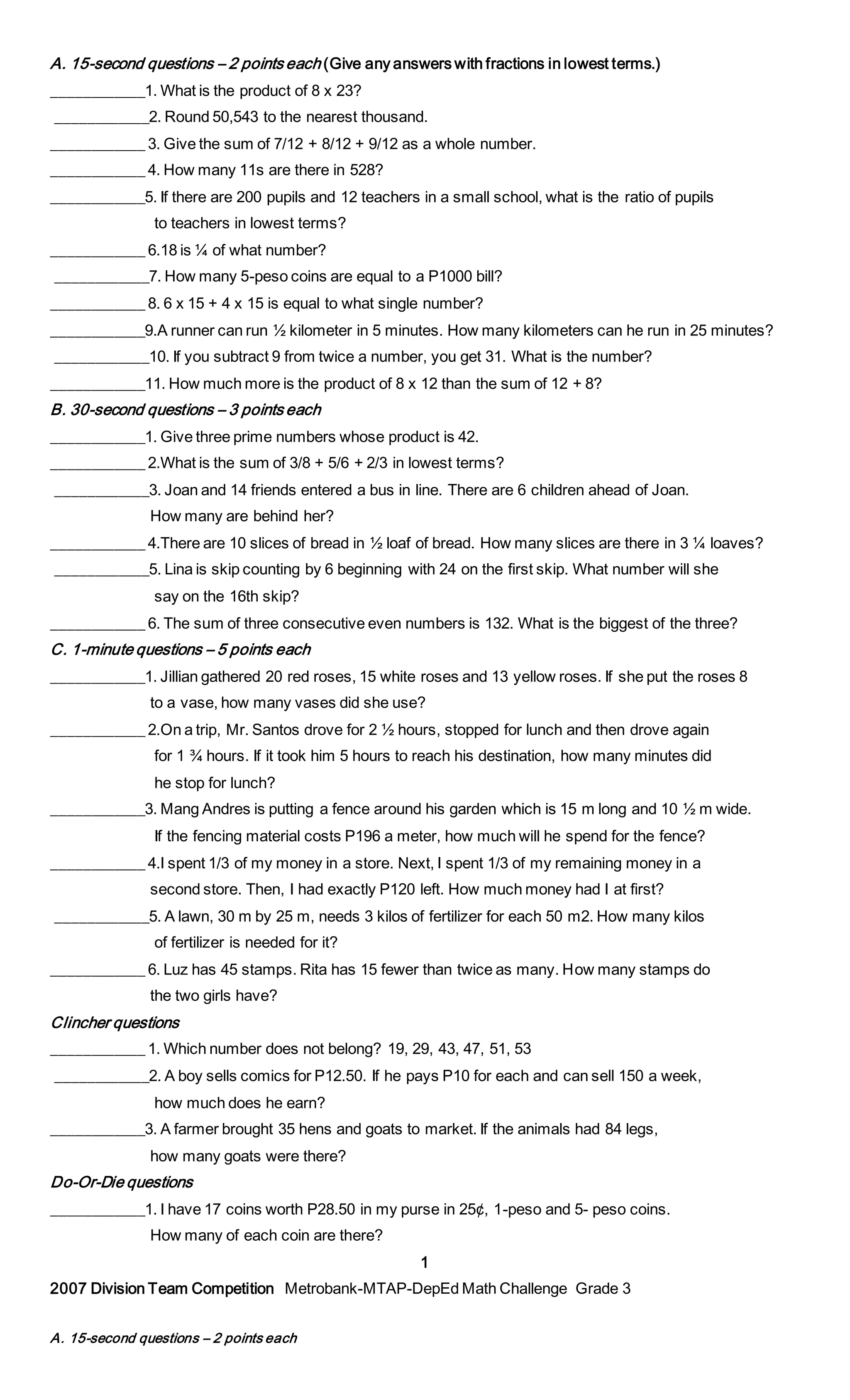 Grade 3 MTAP Reviewer | PDF