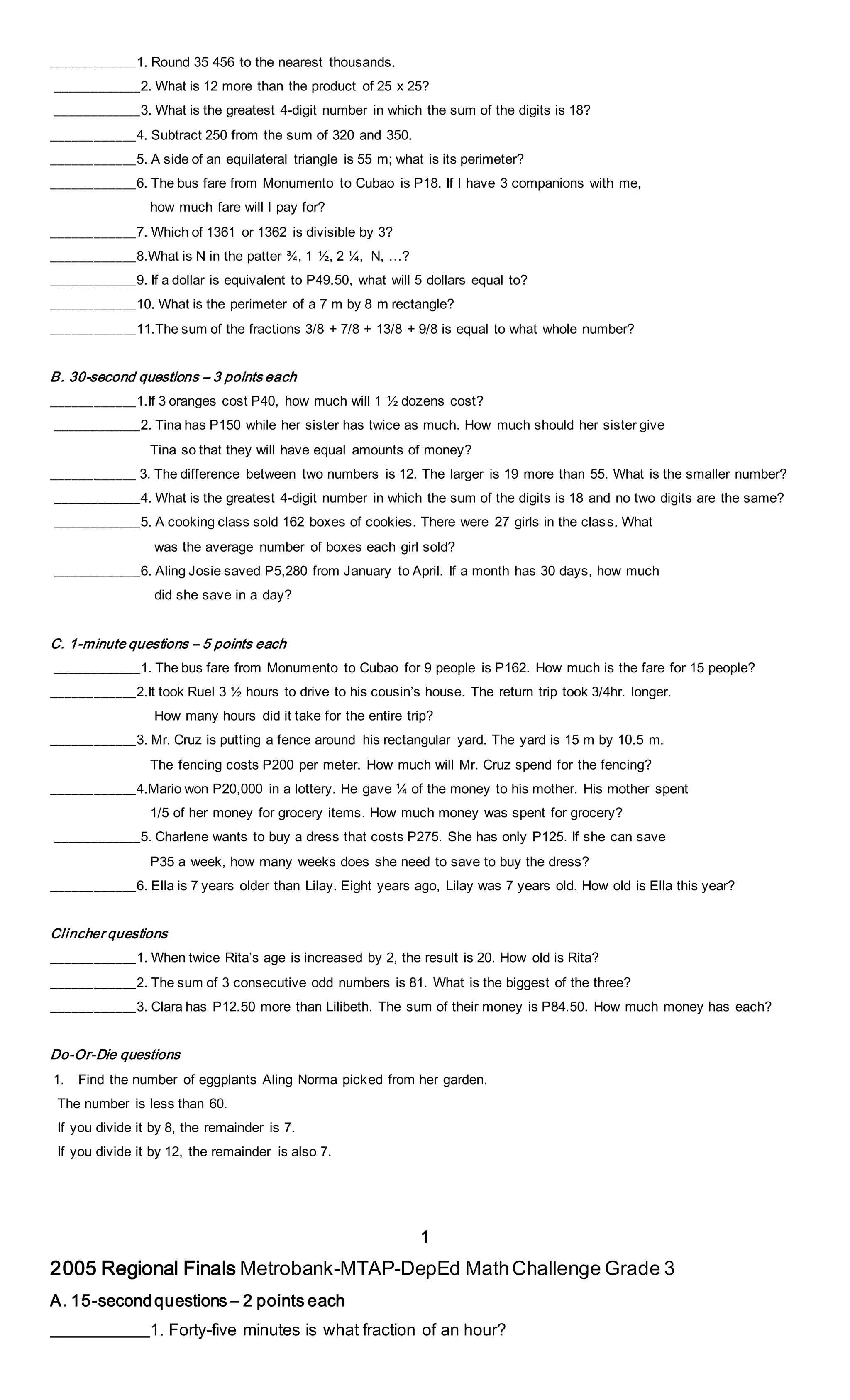 Grade 3 MTAP Reviewer | PDF