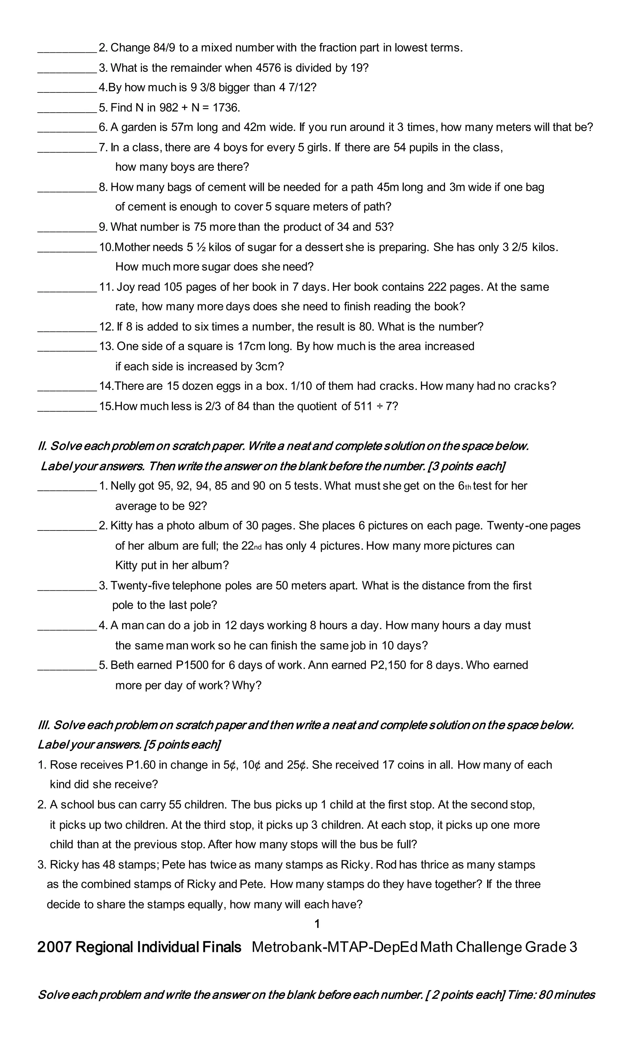 Grade 3 MTAP Reviewer | PDF