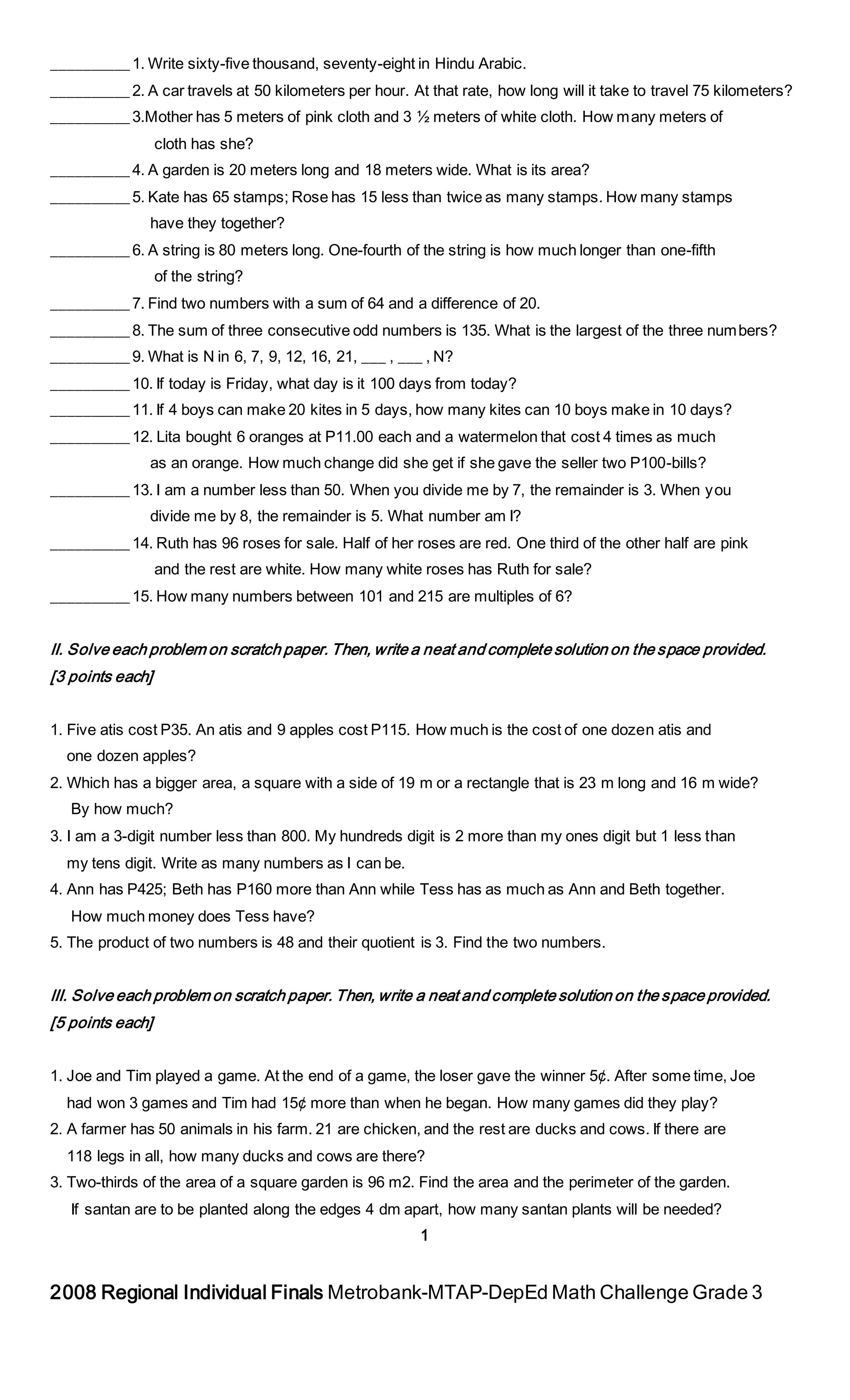 Grade 3 MTAP Reviewer | PDF