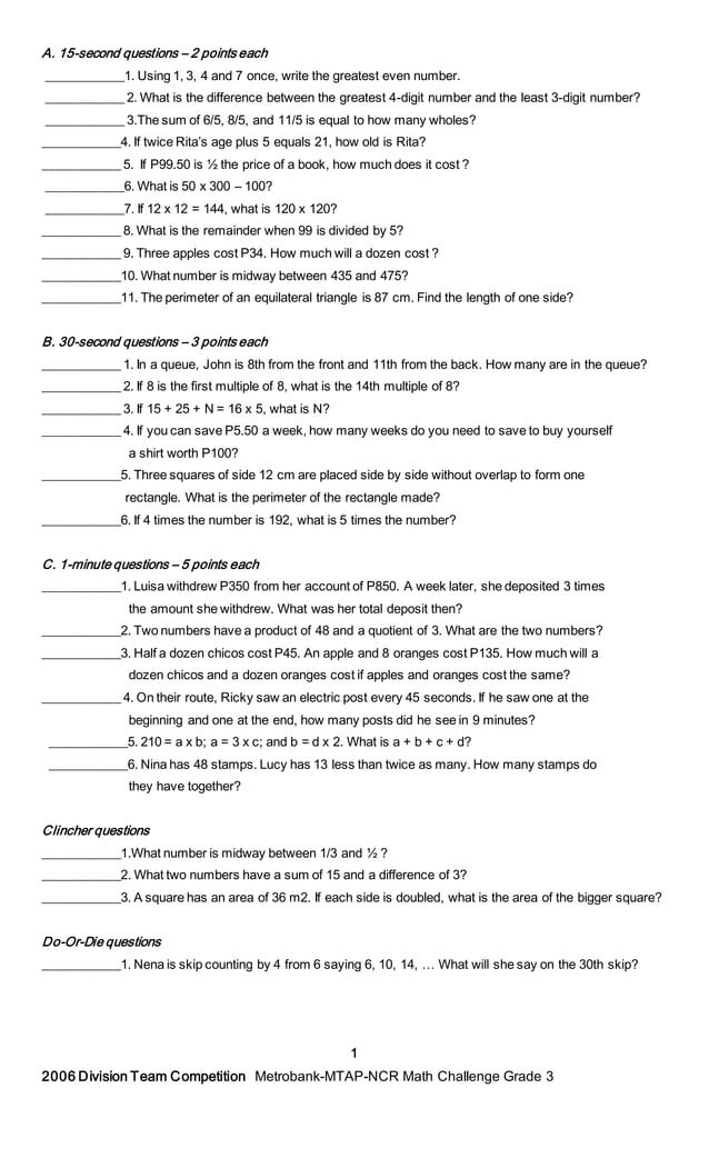 Grade 3 MTAP Reviewer | PDF