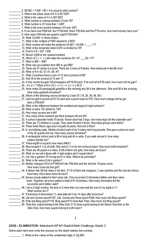 Grade 3 MTAP Reviewer | PDF