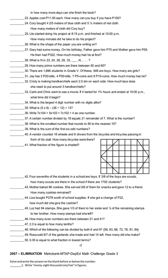 Grade 3 mtap reviewer | DOCX | Games and Puzzles | Hobbies & Interests