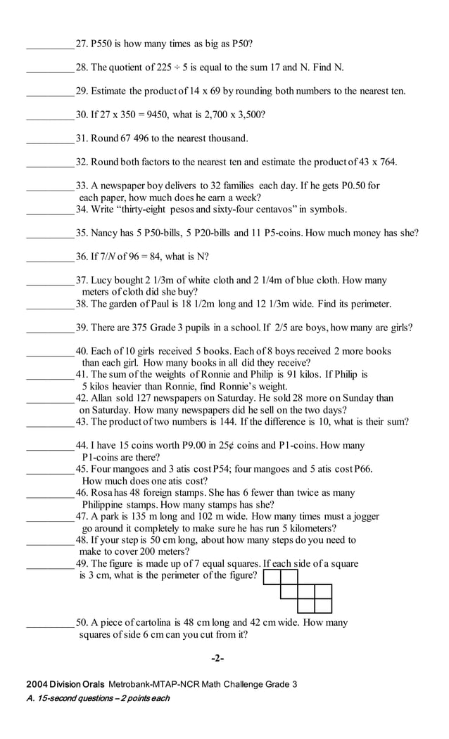 Grade 3 mtap reviewer | DOCX | Games and Puzzles | Hobbies & Interests