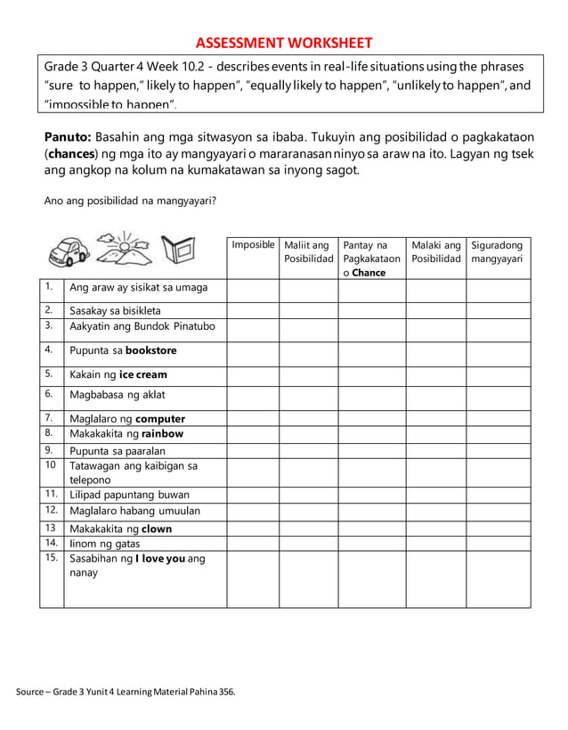 Grade 3 quarter 4 week 10.1 - describes events in real-life situations ...