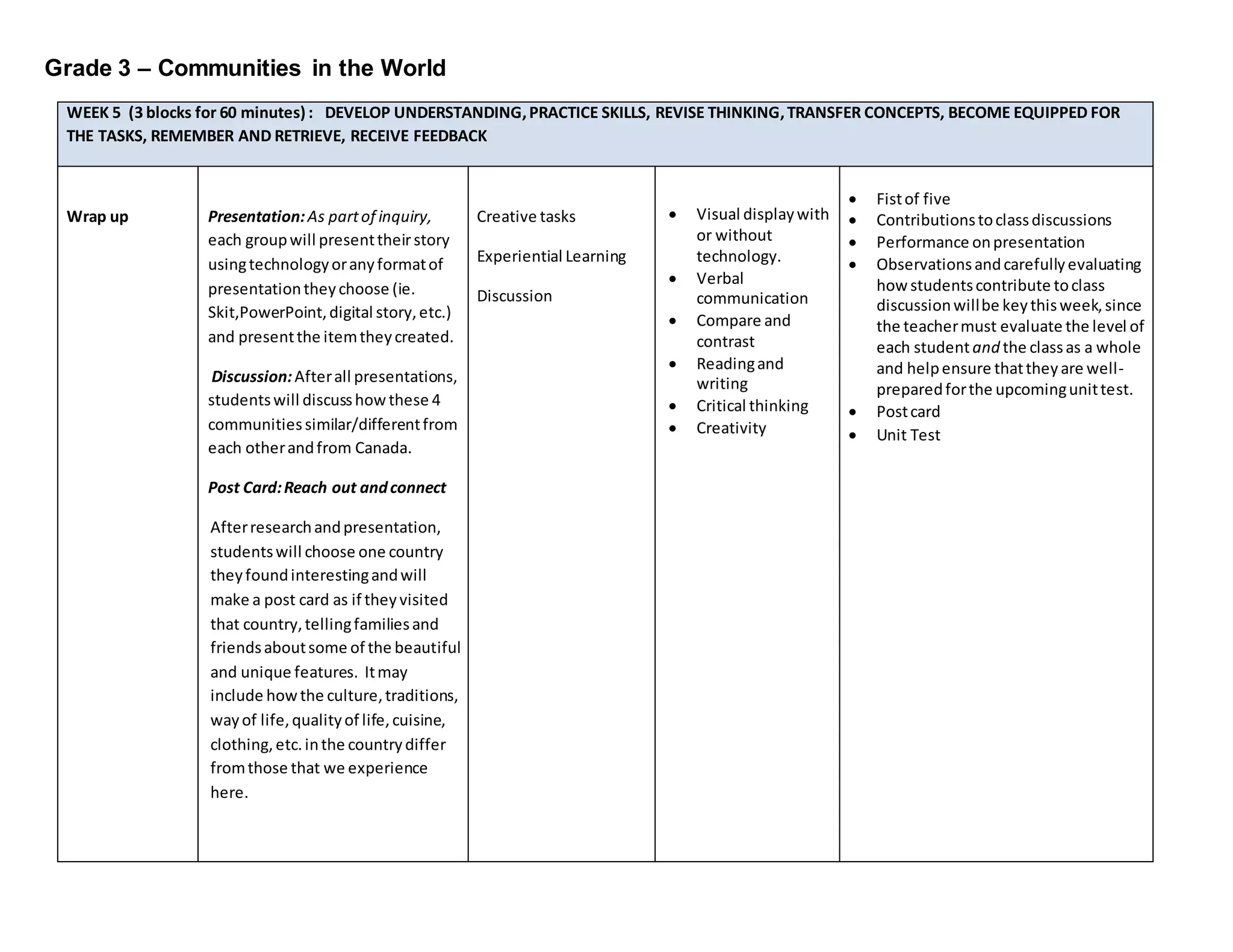 Grade 3 Social Studies Unit Plan | DOCX