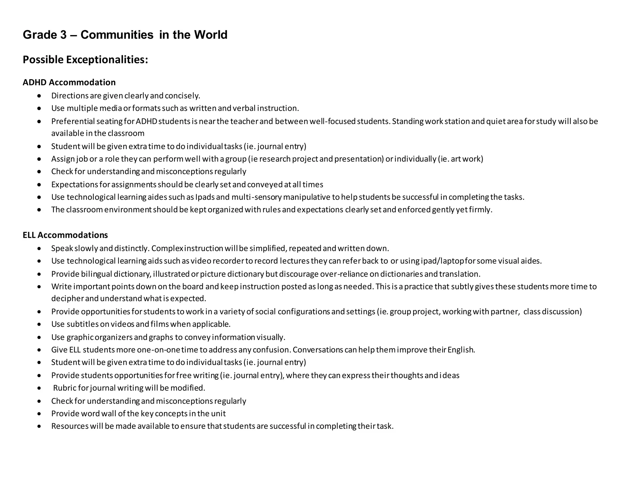 Grade 3 Social Studies Unit Plan | DOCX