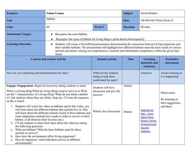Grade3 Term2 Week5, habitat lesson plans | DOCX | Educational ...