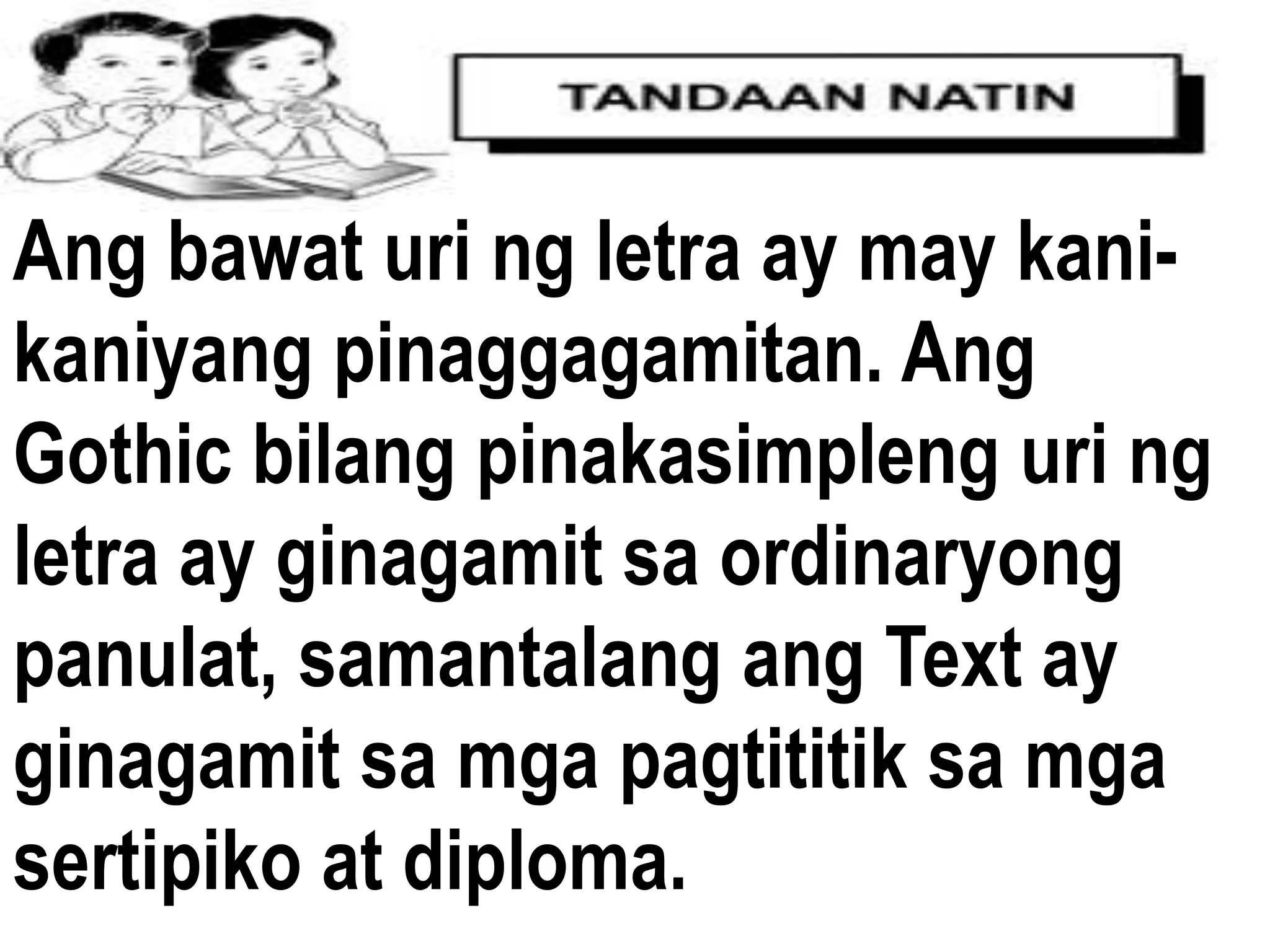 Grade 4 e.p.p. industrial arts quarter 4 aralin 4 - ang pagleletra | PPTX
