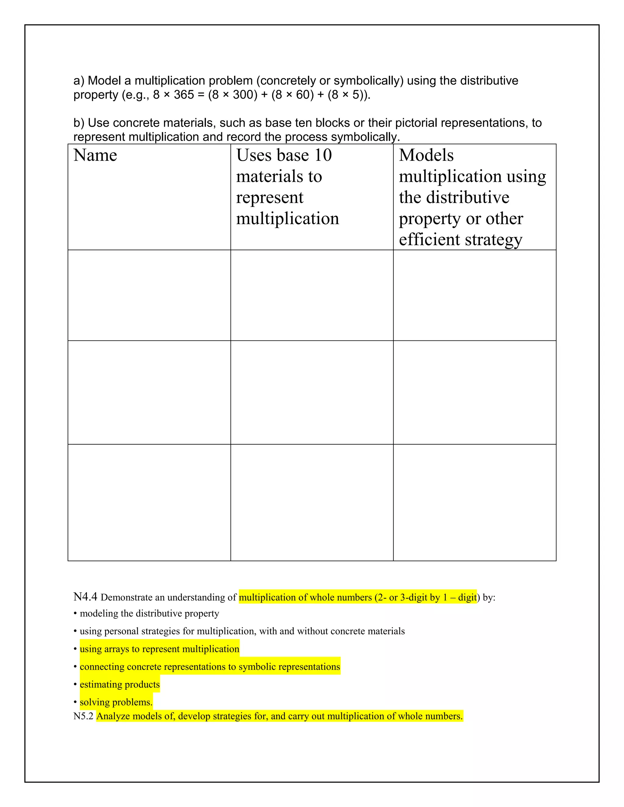 Grade 4 5 multiplication problem | DOCX