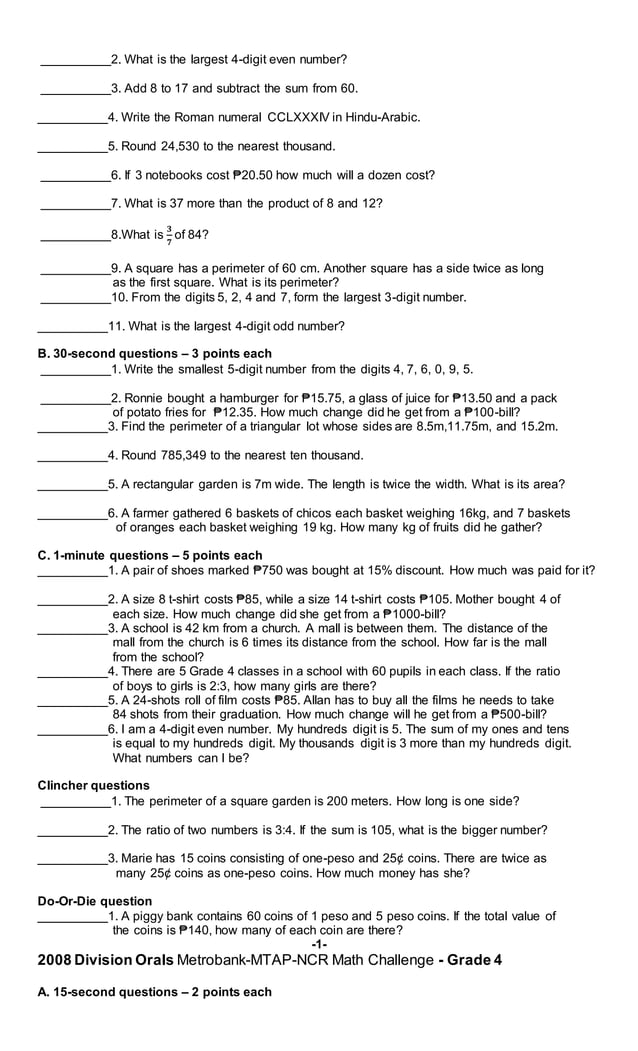 Grade 4 mtap reviewer | DOCX | Stamps and Coins | Collecting