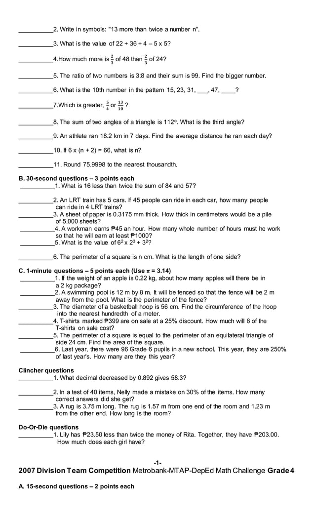 Grade 4 mtap reviewer | DOCX | Stamps and Coins | Collecting
