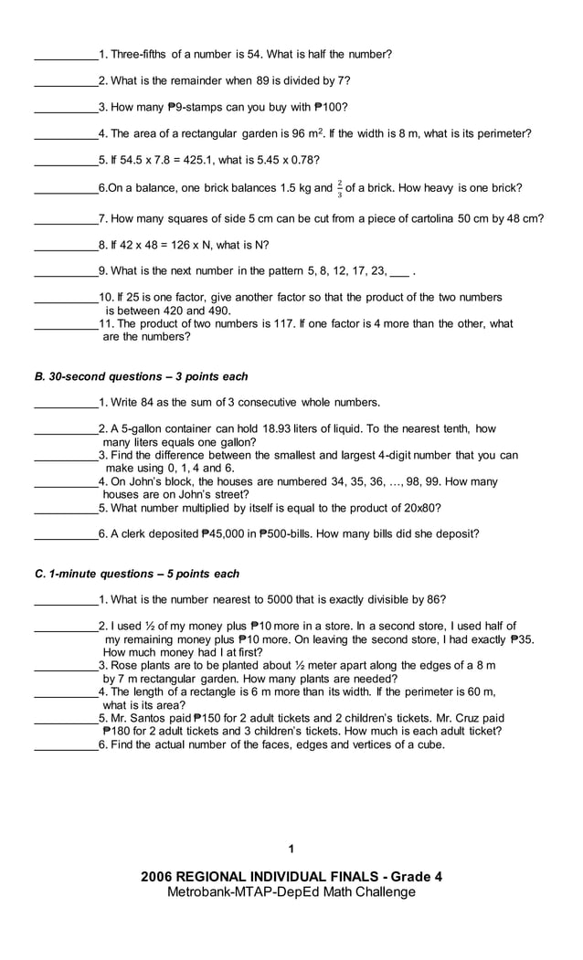 Grade 4 mtap reviewer | DOCX | Stamps and Coins | Collecting