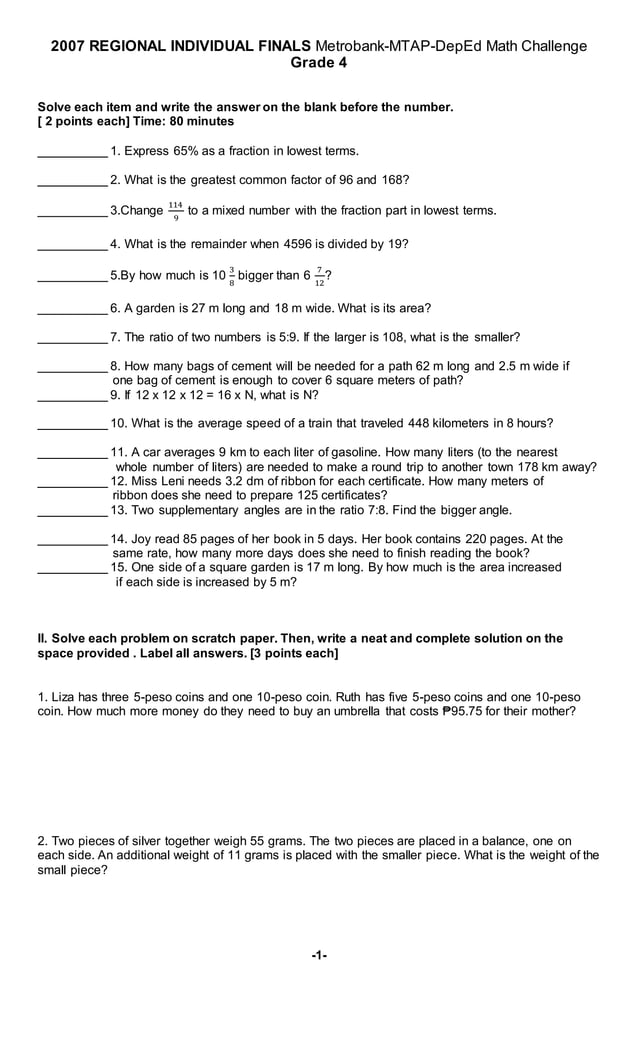 Grade 4 mtap reviewer | DOCX | Stamps and Coins | Collecting