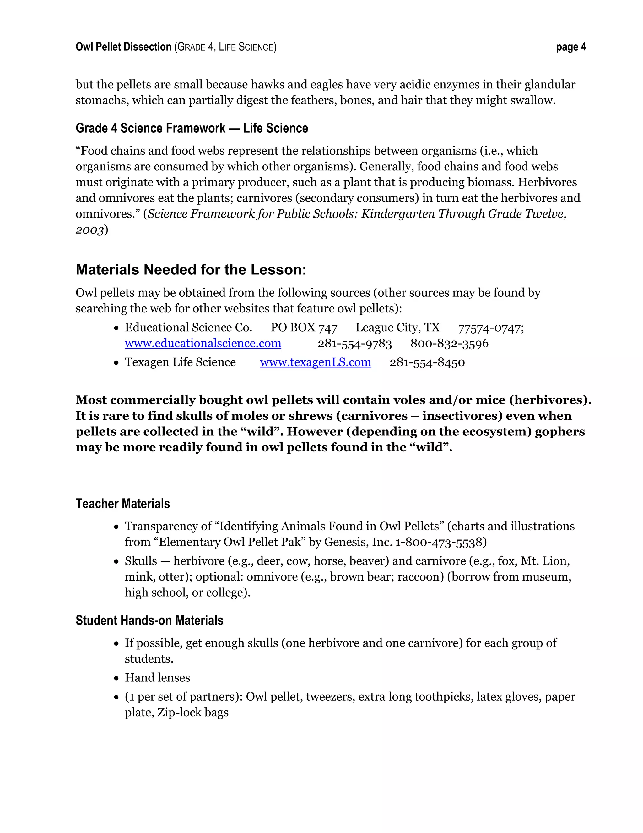 Owl Pellet Dissection Lesson Plan | PDF