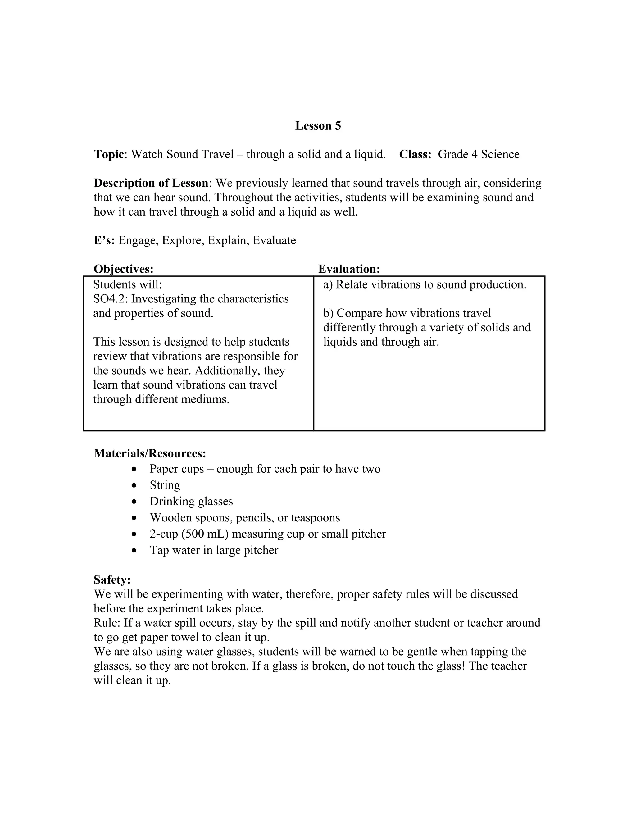 Grade 4 science sound unit | DOC